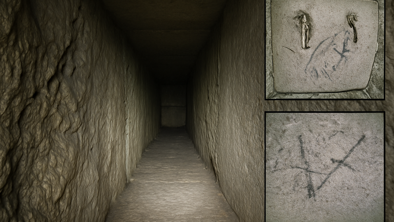 Scratch marks inside the Great Pyramid that show repeated impact