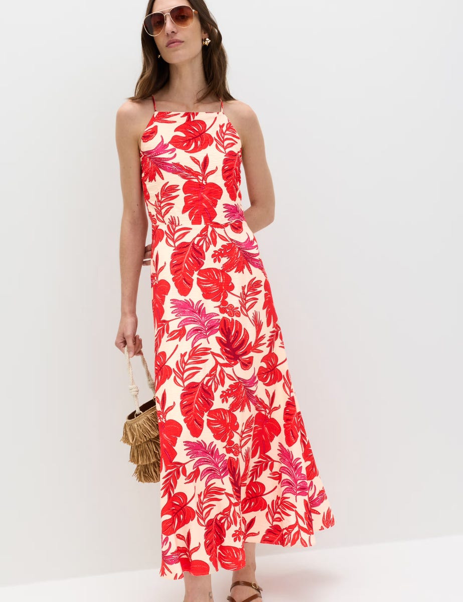 Goodbye florals, hello foliage - M&S’s red leaf midaxi is the £40 dress ...