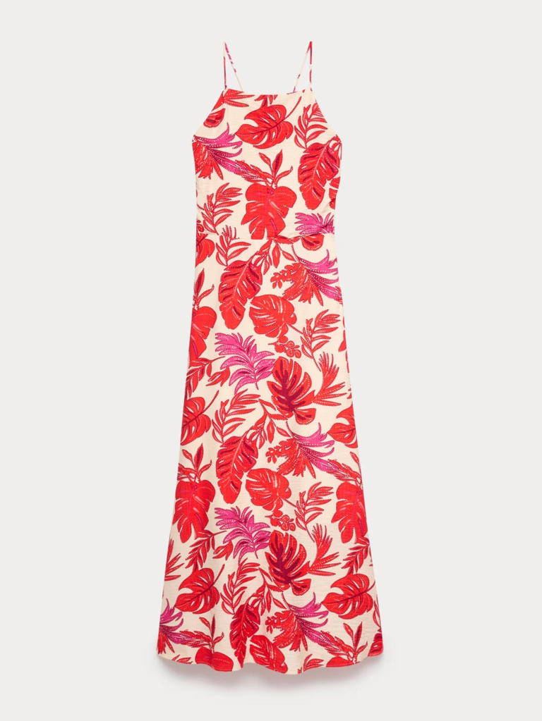 Goodbye florals, hello foliage - M&S’s red leaf midaxi is the £40 dress ...