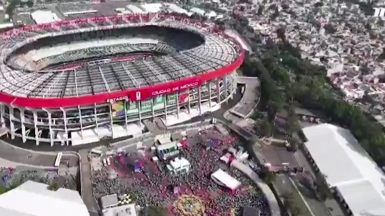 Security helicopter patrols stadium during World Cup opening match in ...
