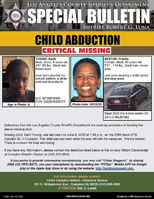 Abducted 6-year-old last seen with caregiver in Los Angeles