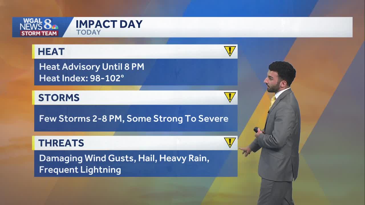 Hot & steamy, feeling like 100+ degrees; few storms today