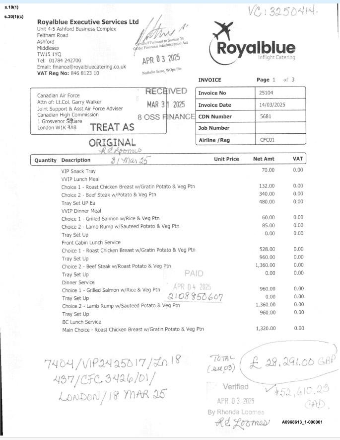 DND says $1M spent on in-flight meals for CANFORCE ONE, but numbers don ...