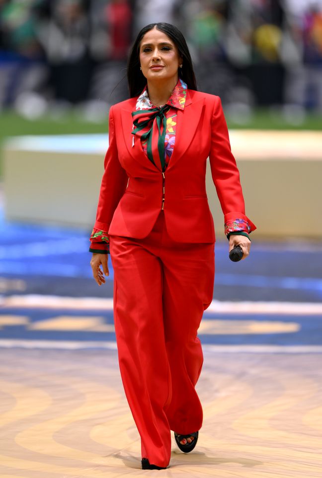 Salma Hayek wears red-hot power suit with potential hidden meaning at ...