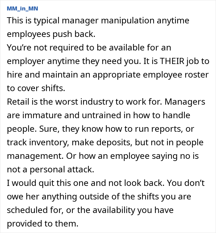 “I’m paid $15/h”: Manager fails to guilt-trip worker on day off after ...