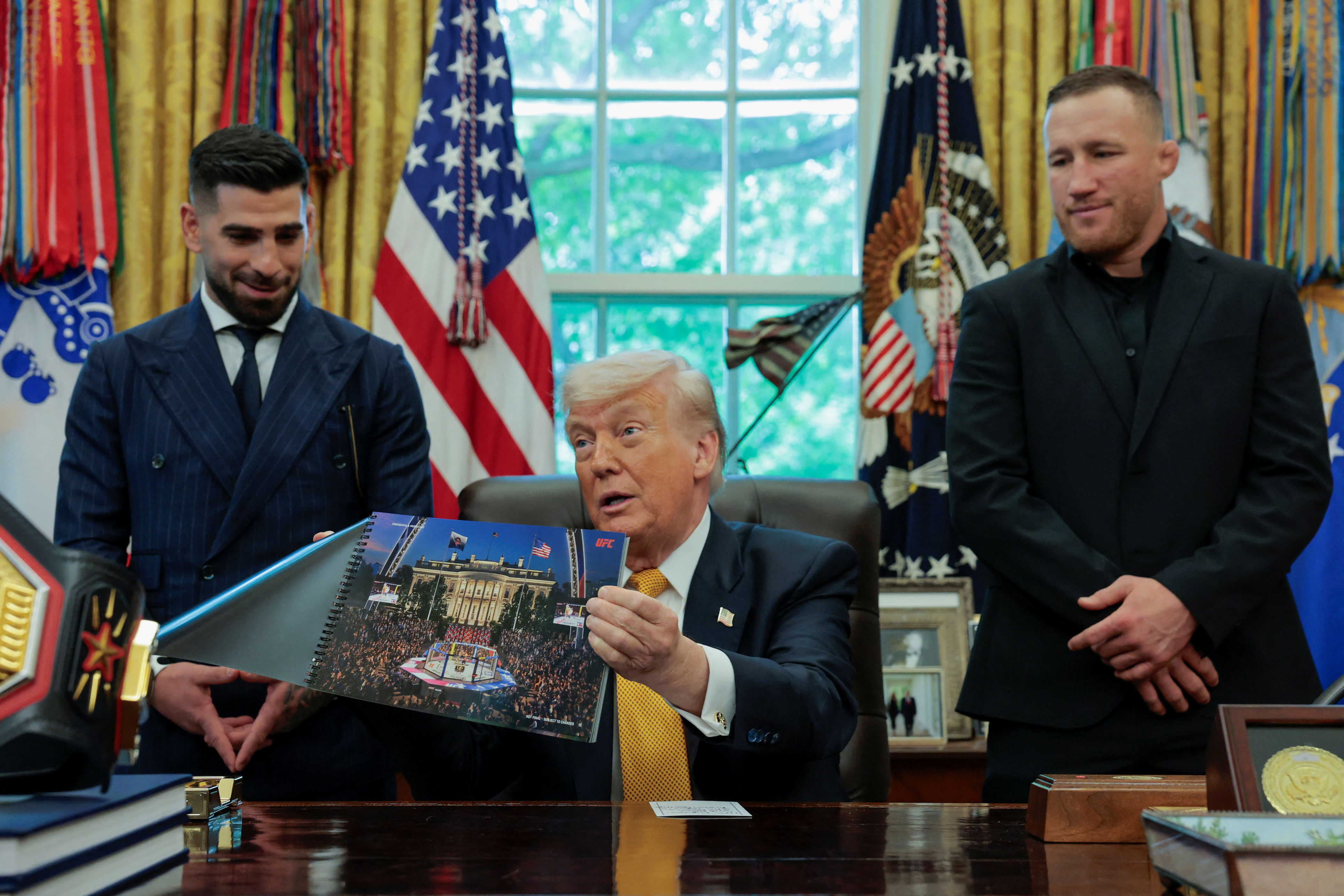 Critics say UFC White House ring girl outfits violate US Flag Code