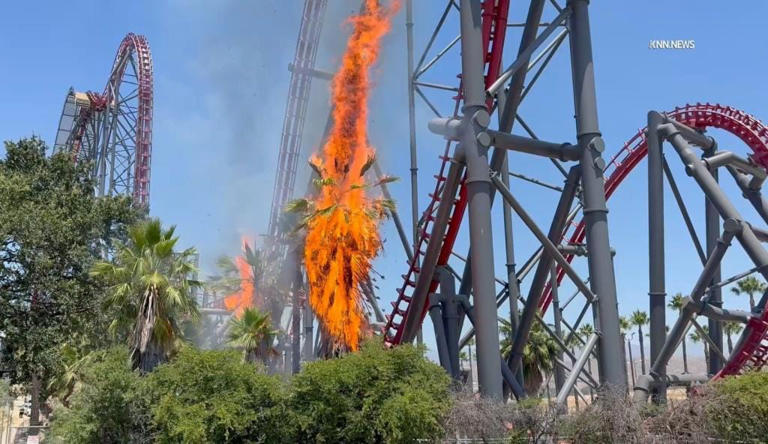 Roller coaster fire at Six Flags Magic Mountain