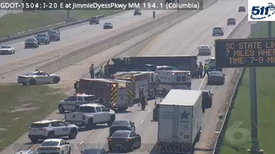 Traffic moving again after tractor-trailer overturns on I-20 eastbound ...