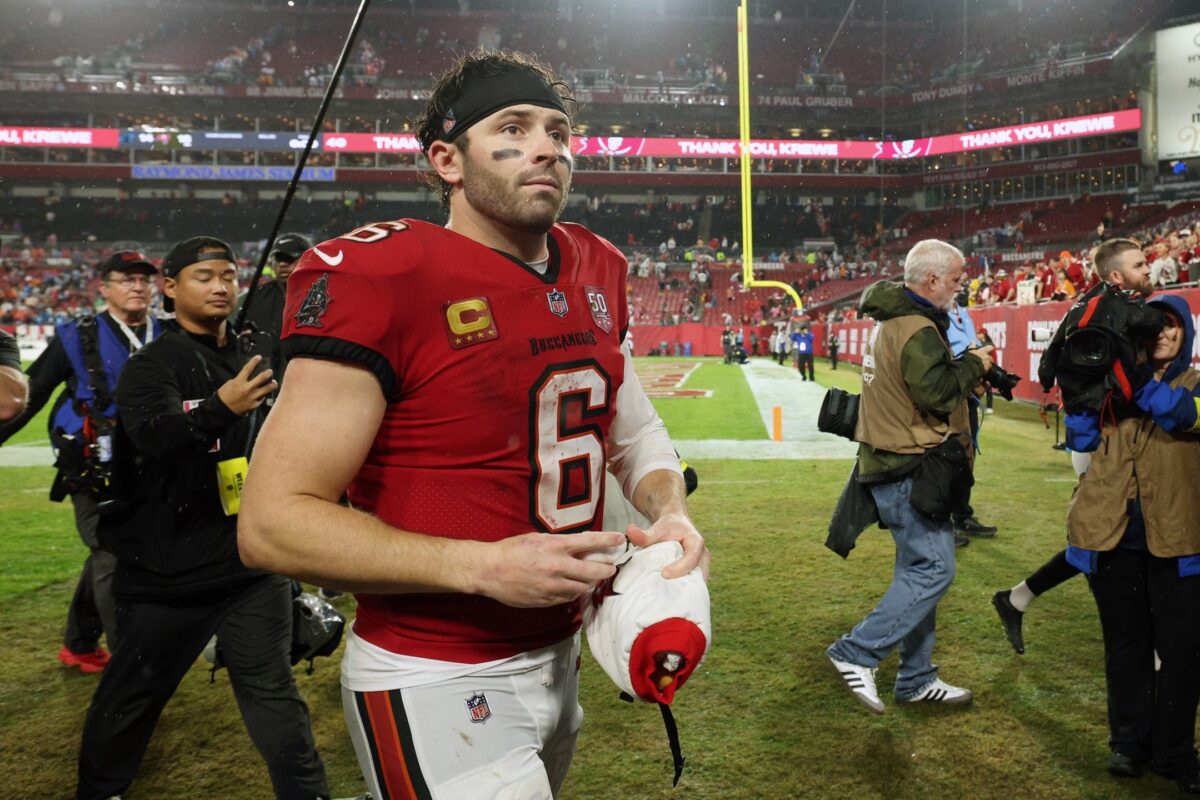 Baker Mayfield’s wife brought a special guest to Buccaneers practice