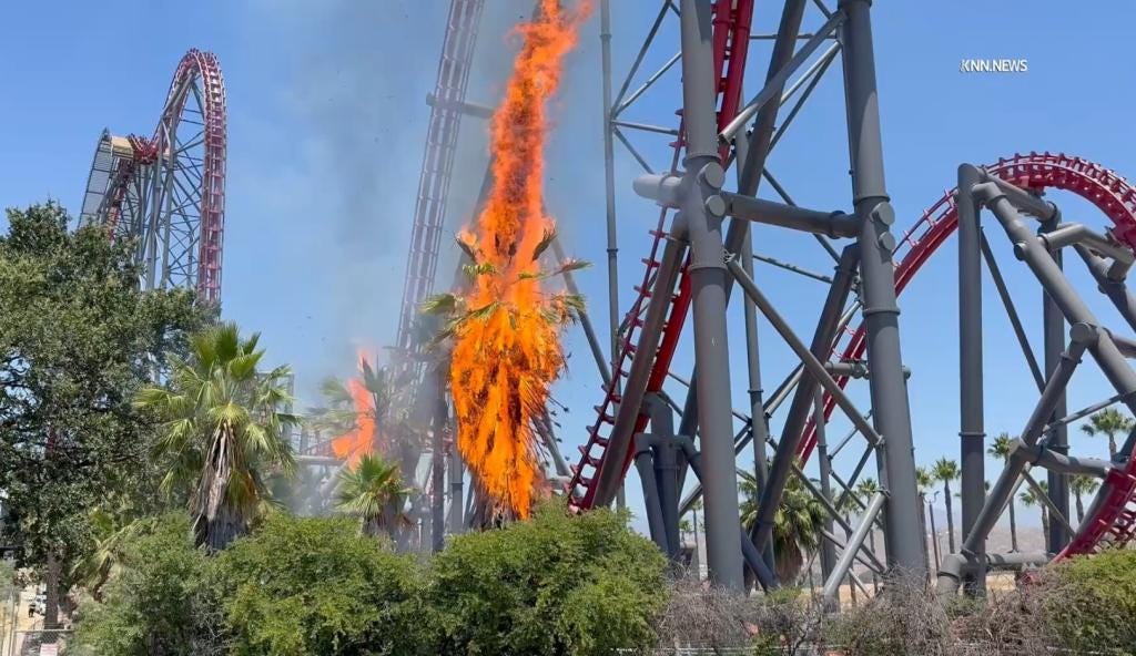 Roller coaster fire at Six Flags Magic Mountain