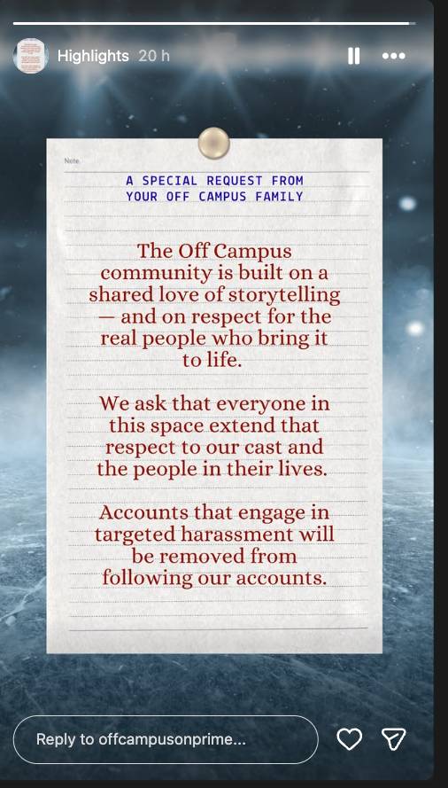 Prime issues warning to fans over treatment of Off Campus cast