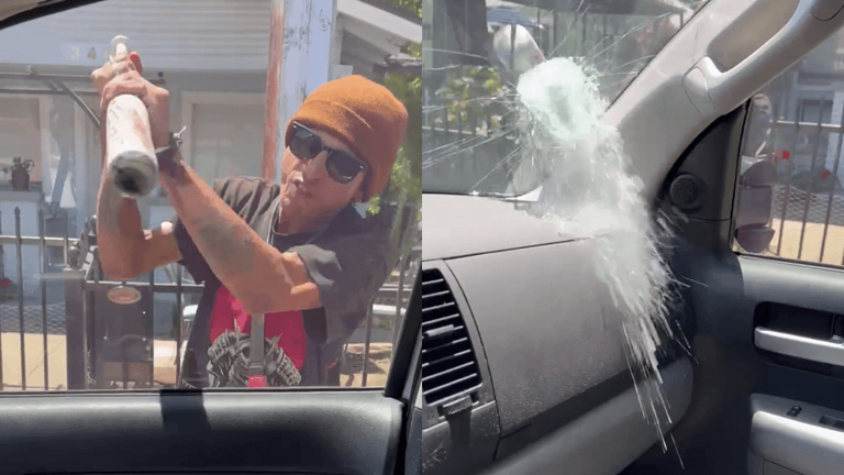 Driver's window smashed with baseball bat after asking tagger to stop