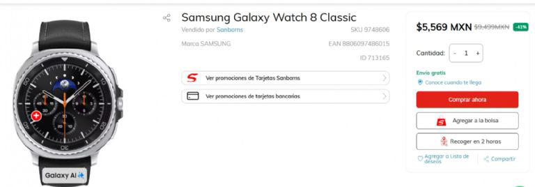 Sanborns pone a precio de rebaja smartwatch Samsung Galaxy Watch 8 ...