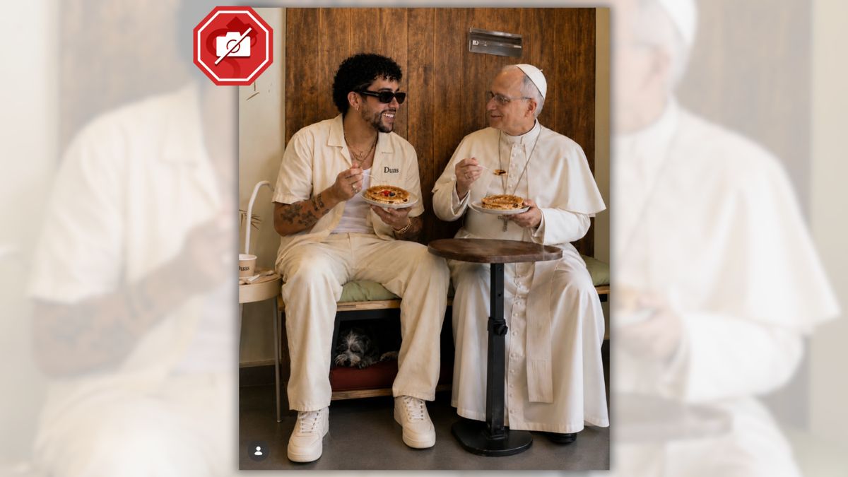 Is image of Bad Bunny eating lunch with Pope Leo XIV real?