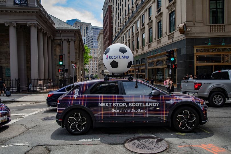 Fleet of tartan taxis takes over the streets of Boston ahead of ...