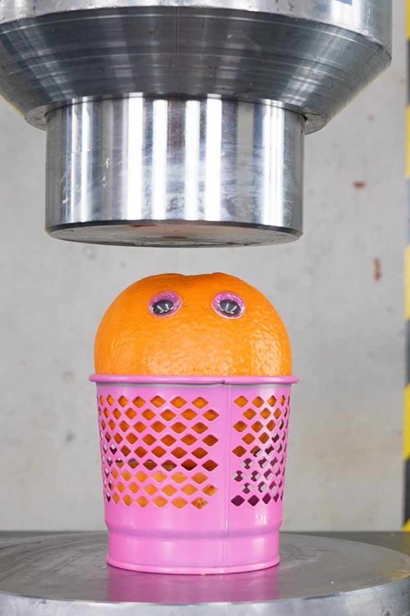 Hydraulic press vs funny orange face