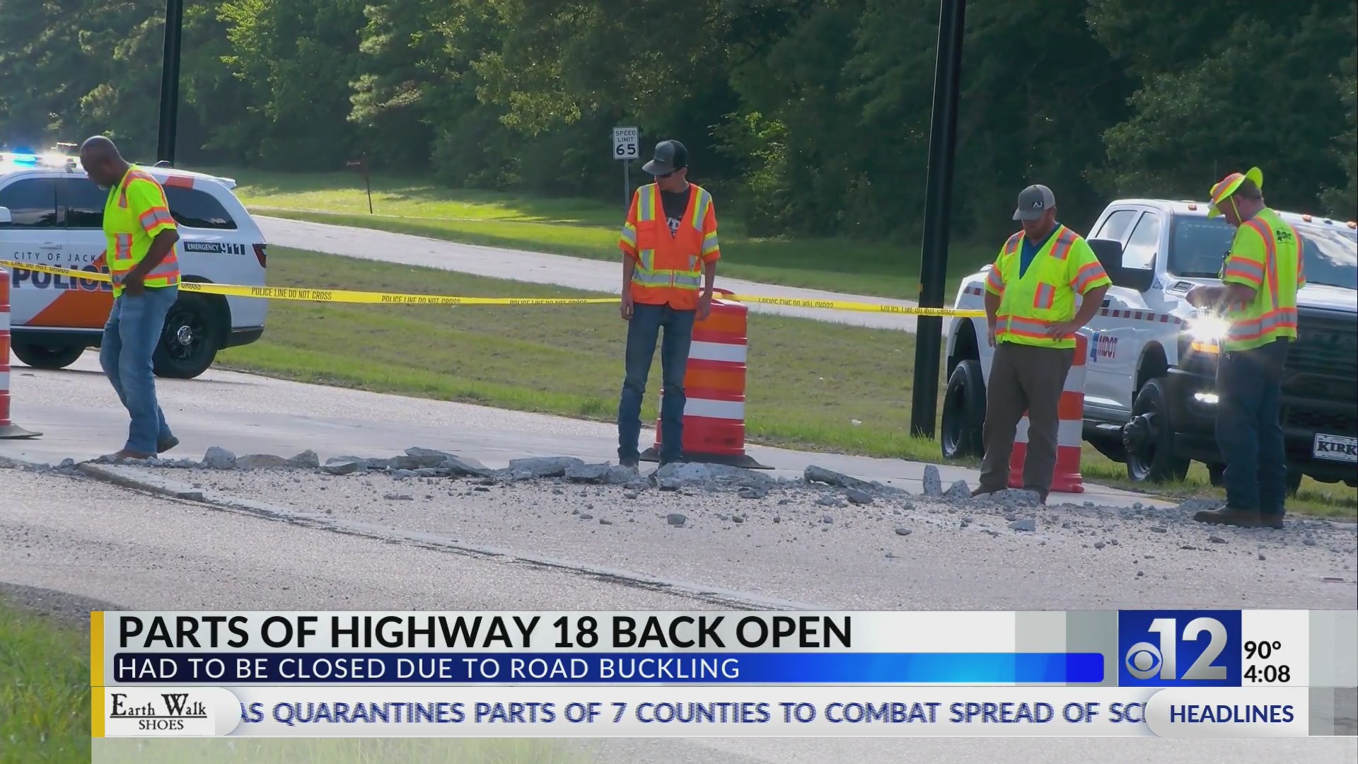 Parts of Highway 18 in Jackson reopen after road buckles