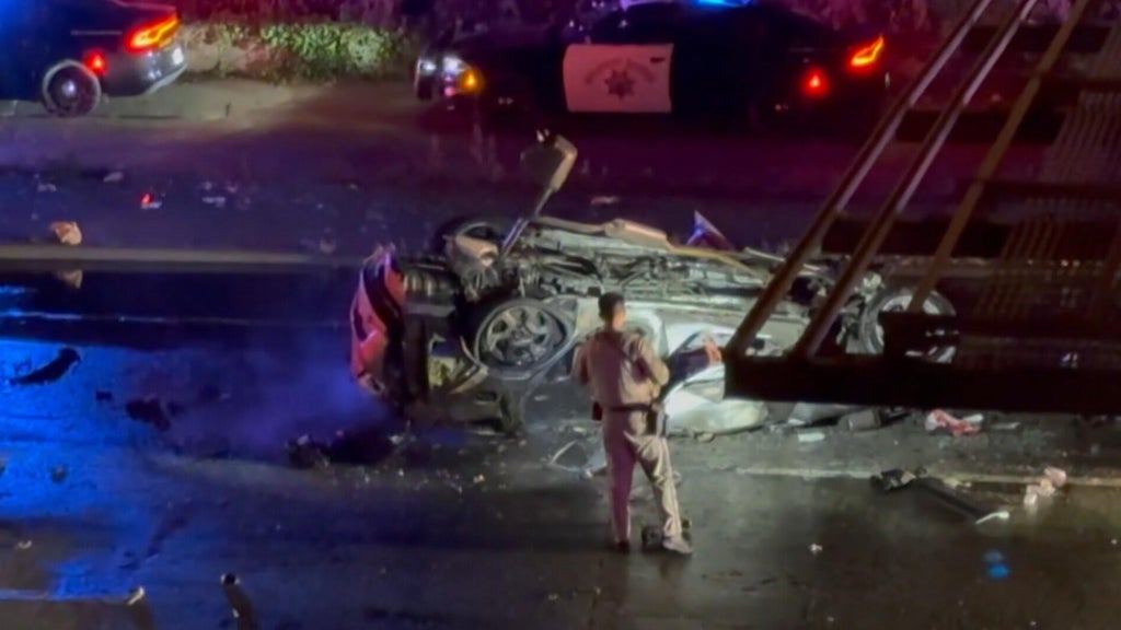 Car flies off San Francisco overpass onto freeway; fiery crash leaves 1 ...