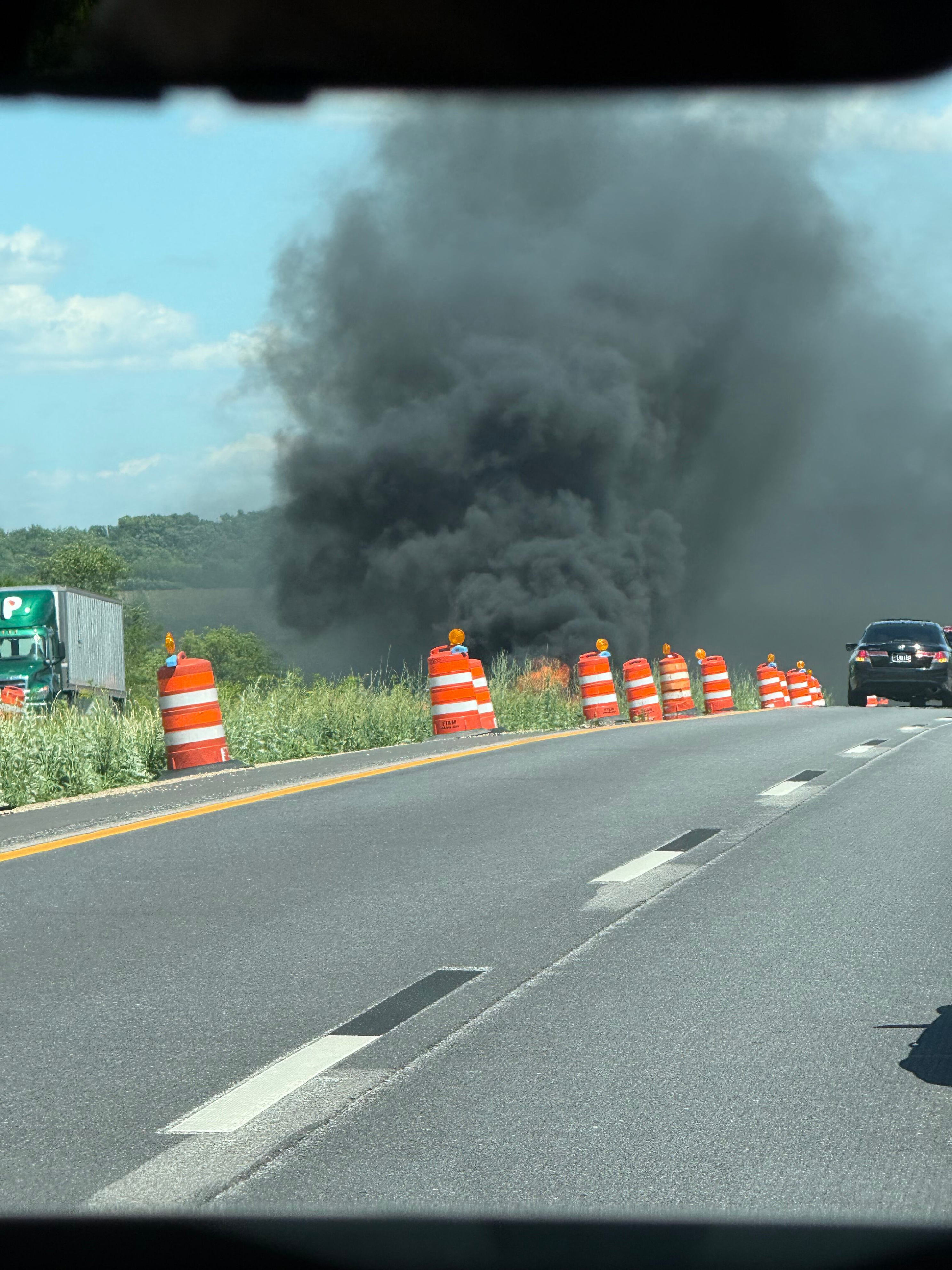 No injuries after car fire on I-94 WB near Deerfield