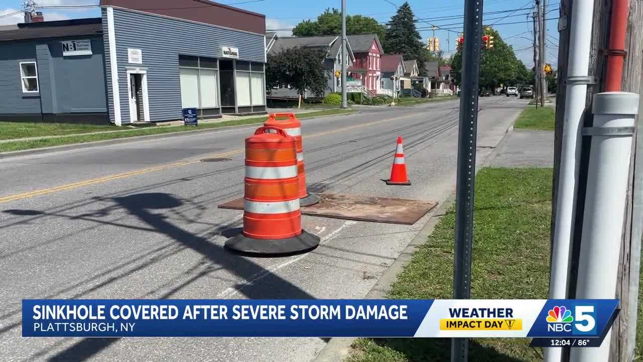 Sinkhole opens up in Plattsburgh, crews making repairs Monday