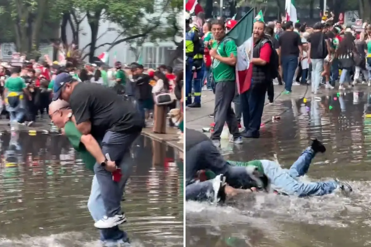 Aficionado cae al charco durante celebración de la selección mexicana