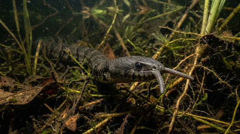A cobra-tentáculo exibe uma das estratégias de caça a peixes mais ...