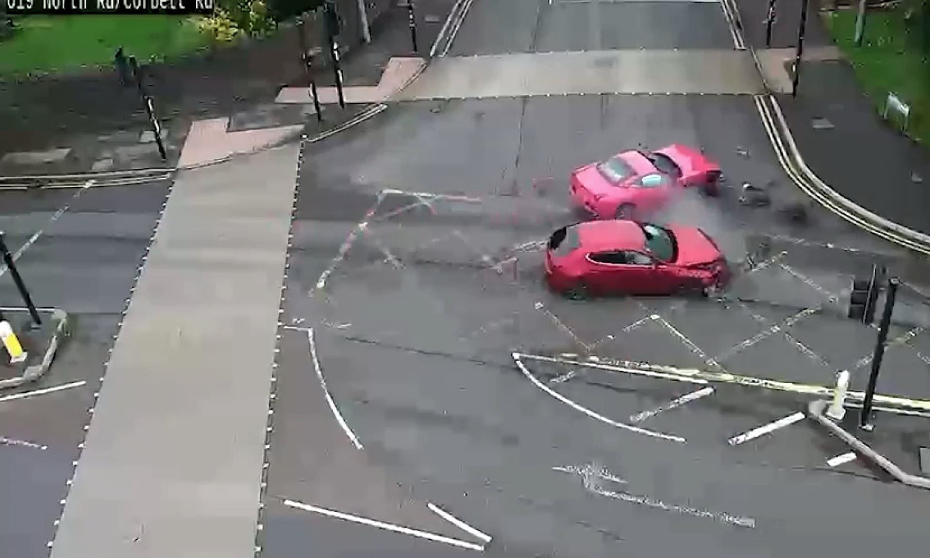Moment Britain's only pink £120,000 Ferrari is sent flying after being ...