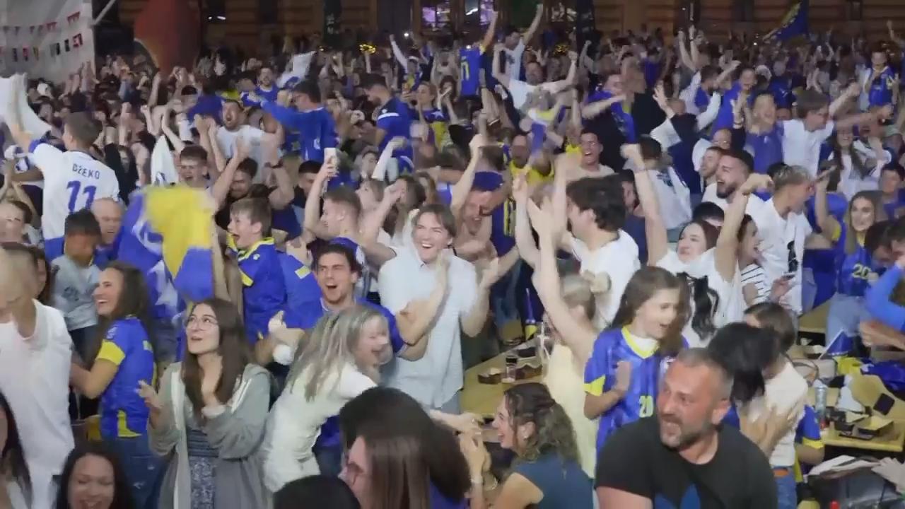 Bosnia fans cheer on national team from watch party in Sarajevo