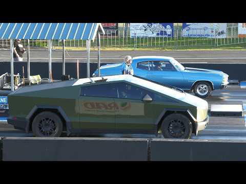 Tesla Cybertruck takes on classic muscle car 1970 Chevelle Malibu in a ...