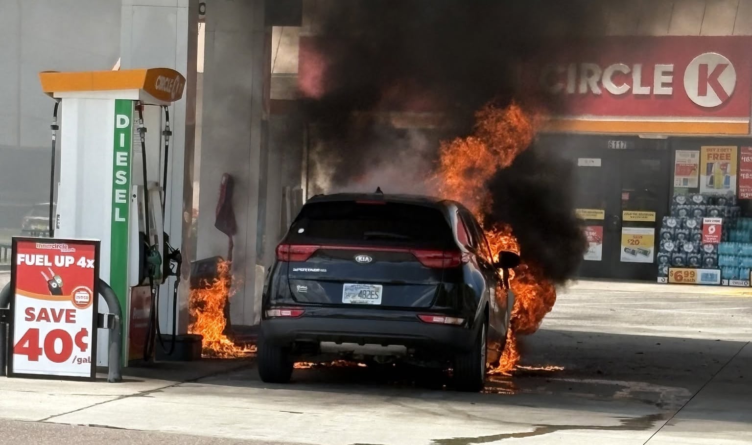 Car bursts into flams near gas pumps in Charlotte County