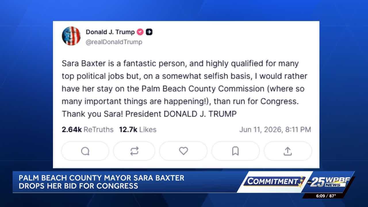 Palm Beach County Mayor Sara Baxter drops congressional bid after call ...