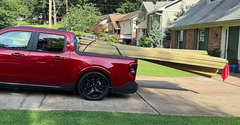 US man hauling massive amount of lumber with his Ford Maverick Hybrid ...