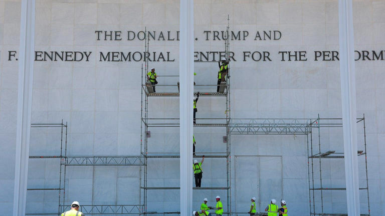Workers rip Trump name from Kennedy Center facade months after it goes ...
