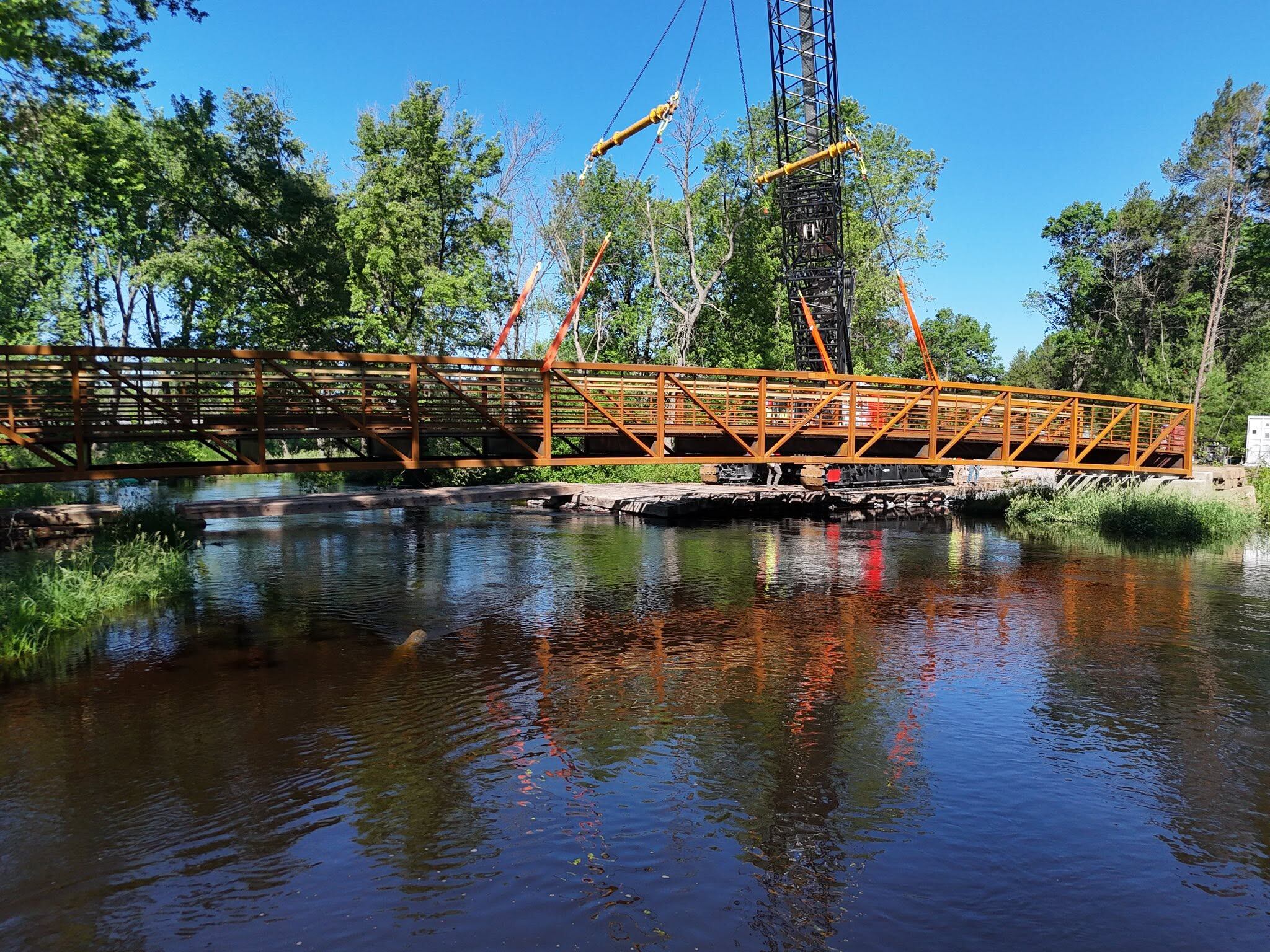 Pedestrian bridge installed for long-awaited Plover River Trail in ...