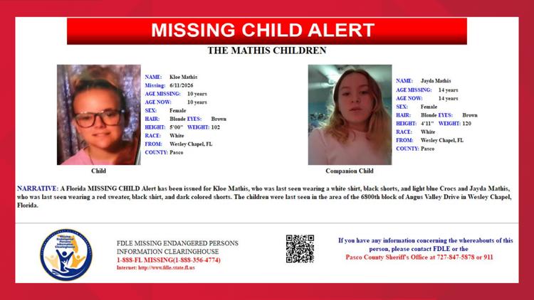 Missing child alert issued for two girls last seen in Wesley Chapel