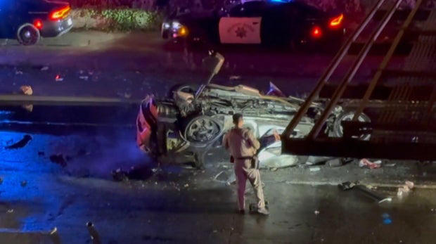 Car flies off San Francisco overpass onto freeway; fiery crash leaves 1 ...