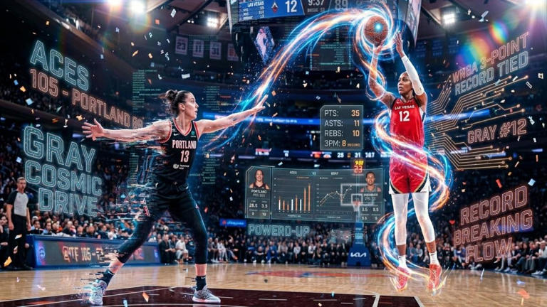 Gray ties WNBA 3-point record as Aces beat Portland 105-89