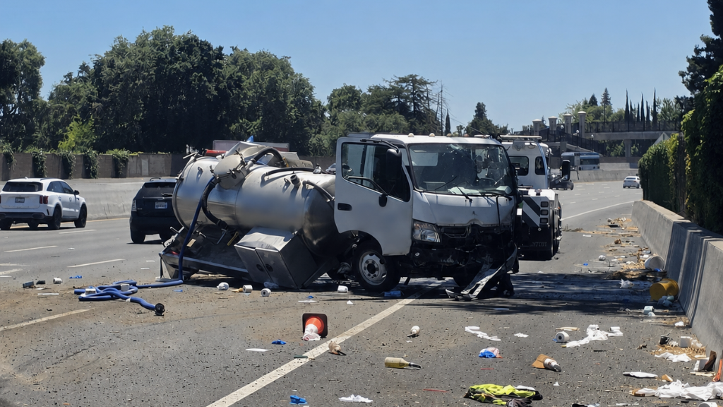 Traffic backs up on Interstate 5 in Sacramento after septic truck crash ...