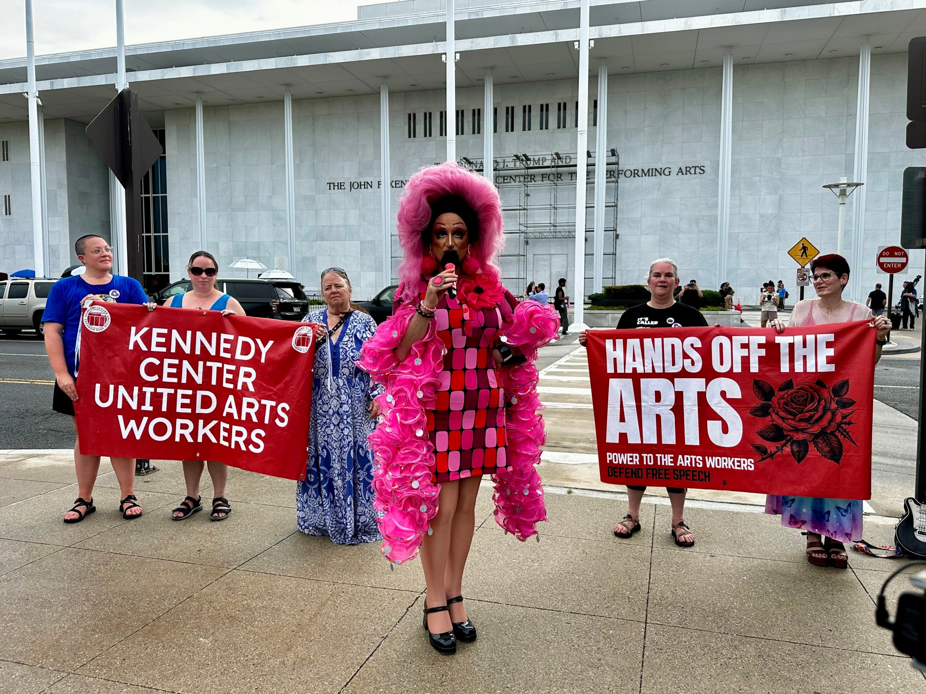 The scene outside the Kennedy Center, as Trump’s name must come down