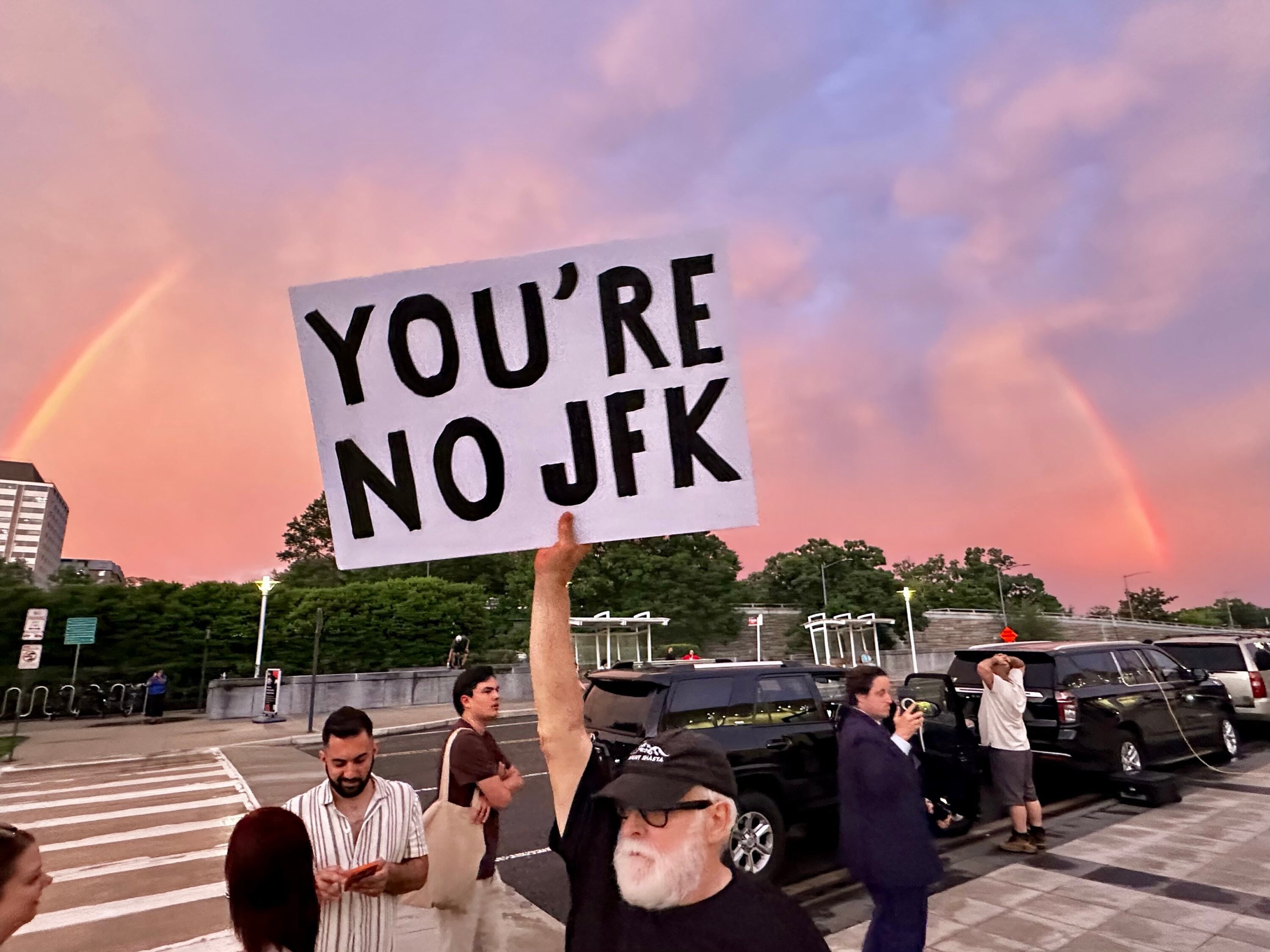 The scene outside the Kennedy Center, as Trump’s name must come down