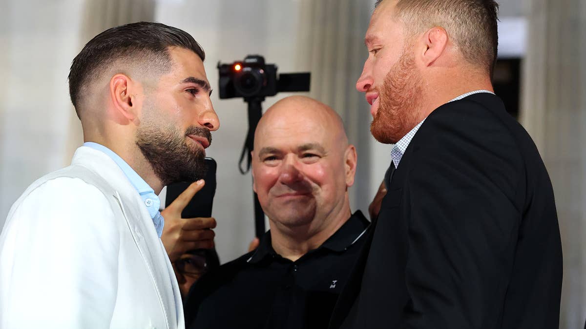 Ilia Topuria shoves Justin Gaethje at UFC press conference, tensions ...