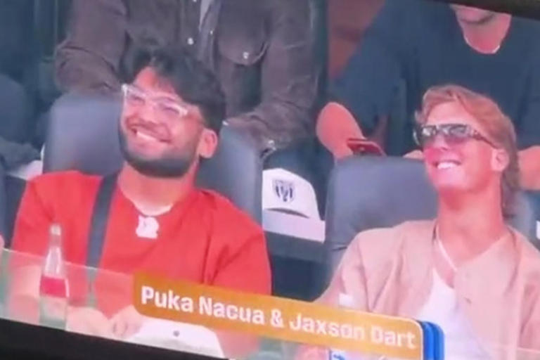 LA Rams star Puka Nacua sips Coca-Cola with Jaxson Dart at Team USA ...