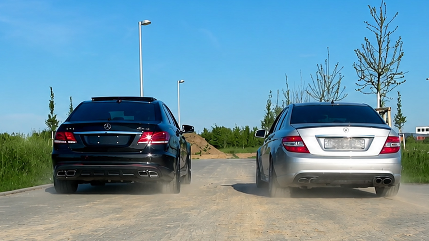 Watch this Mercedes C63 AMG and E63 AMG intense V8 acceleration battle