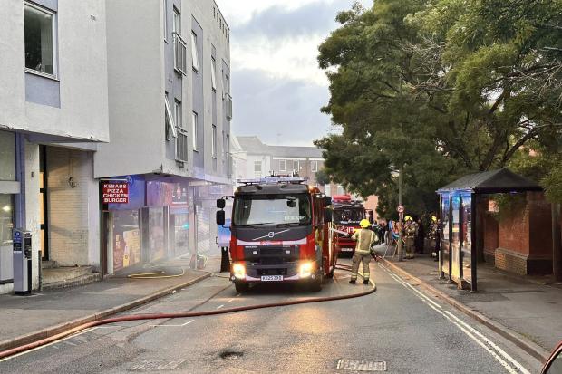 Road closed off as firefighters battle blaze for five hours