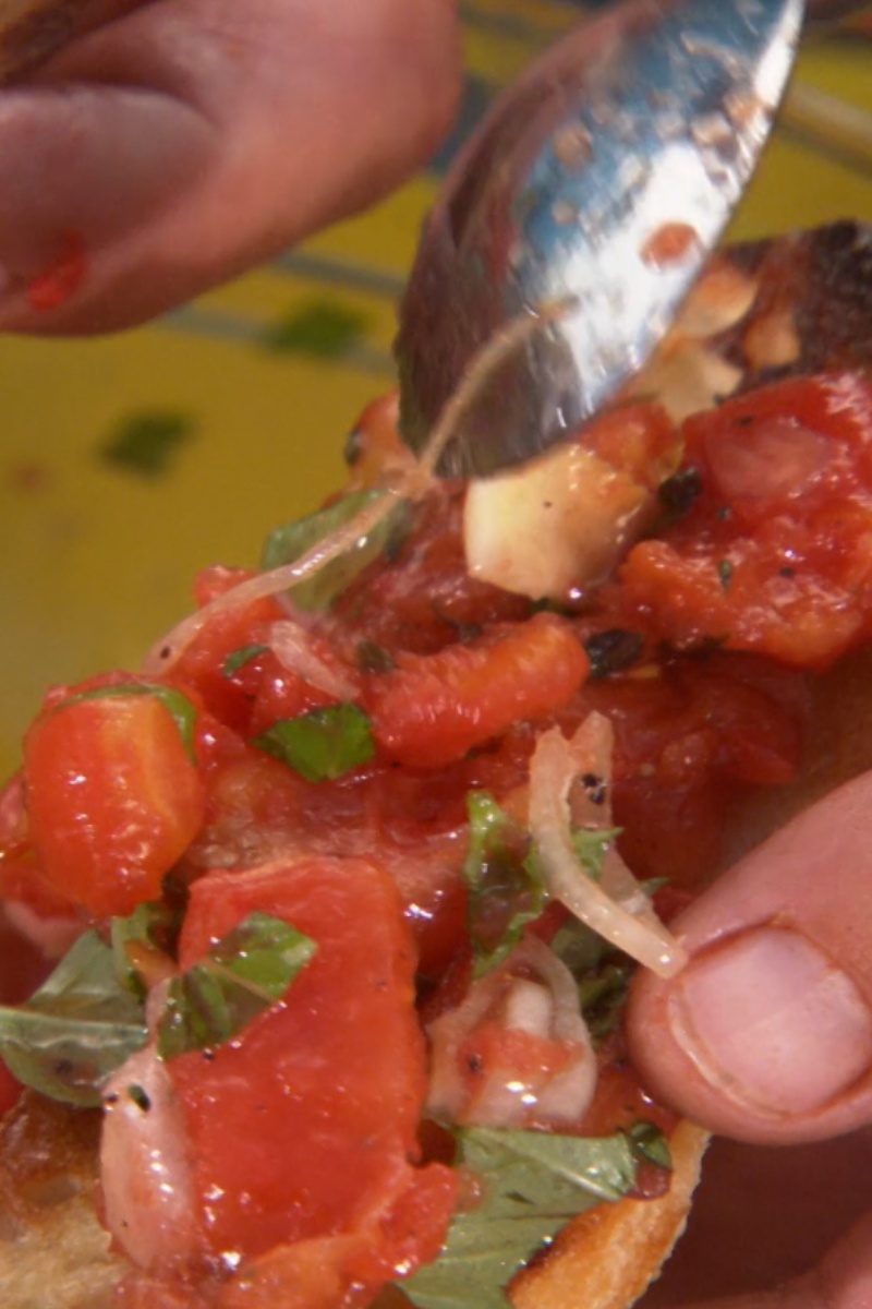 Smoked tomatoes and fresh bruschetta prep