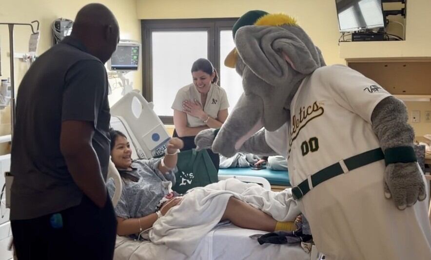 A’s legends visit Sunrise Children’s Hospital in Las Vegas, deliver ...