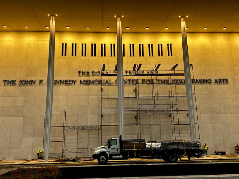 The scene outside the Kennedy Center, as Trump’s name must come down