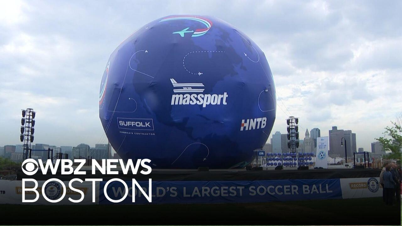 'World's largest soccer ball' on display in Boston for World Cup