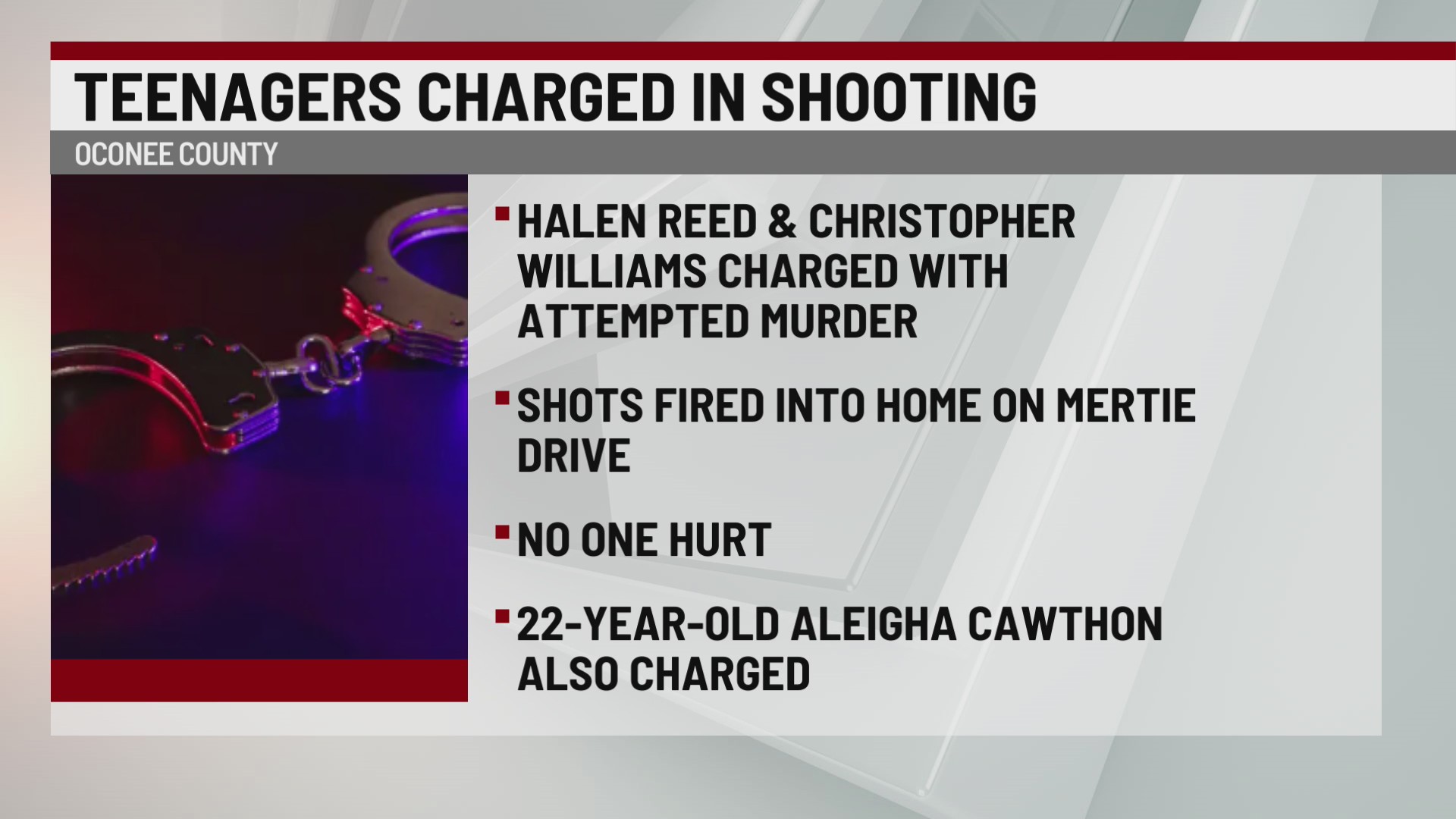 Two teens, woman accused of shooting at Oconee County home