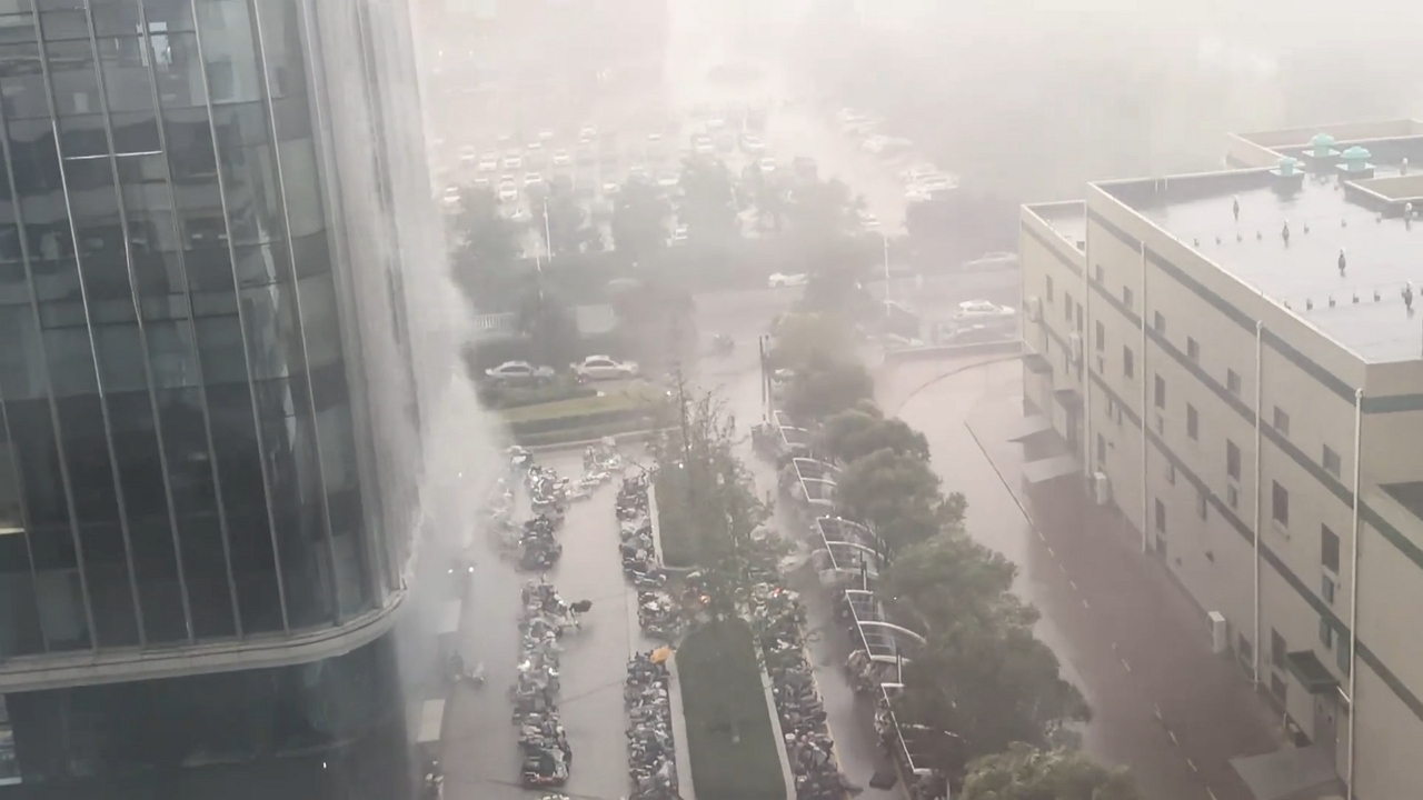 Epic rainfall creates waterfall curtain in Hebei